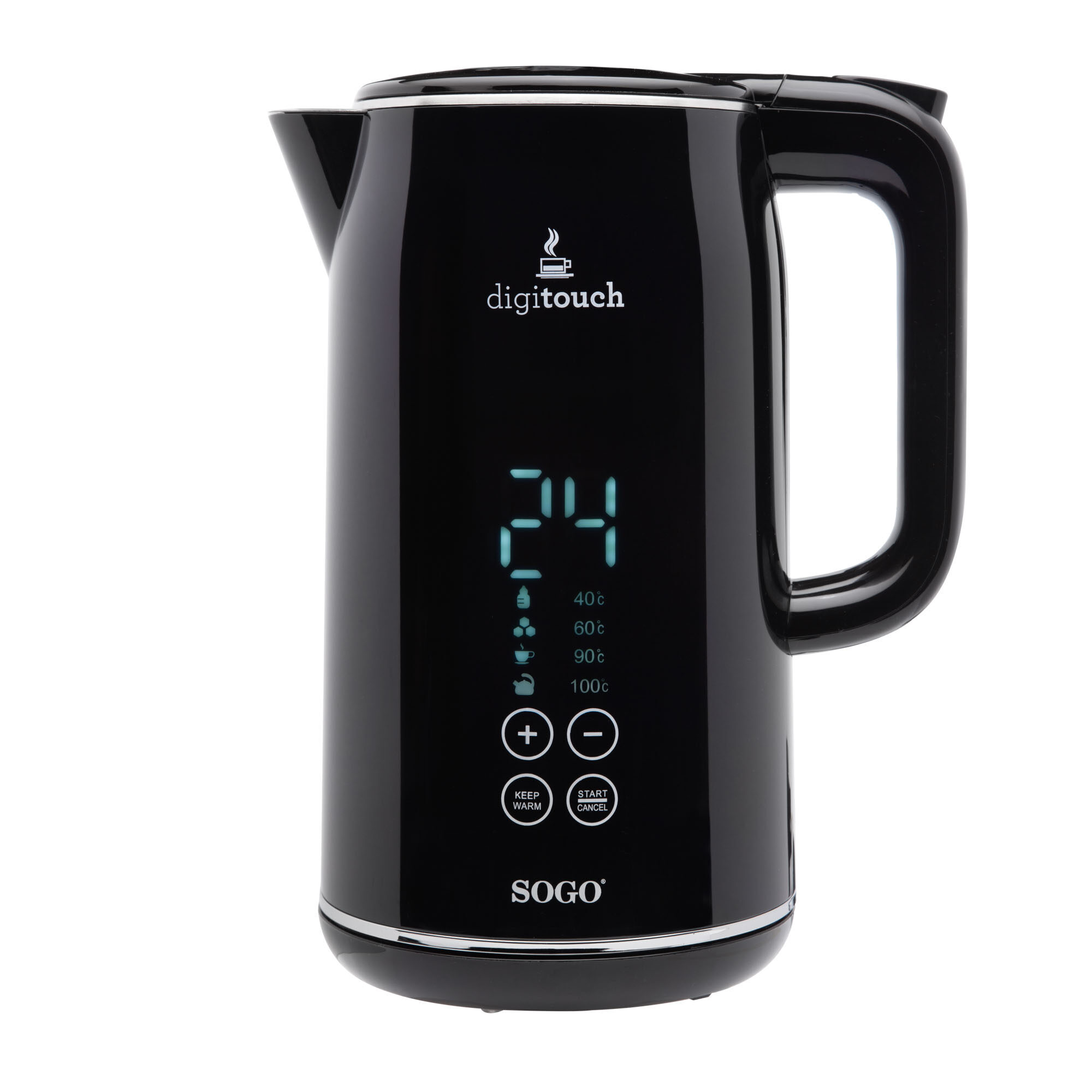 SOGO STAINLESS STEEL WATER KETTLE BLACK CORDLESS. 1.7L-1850W - SOGO