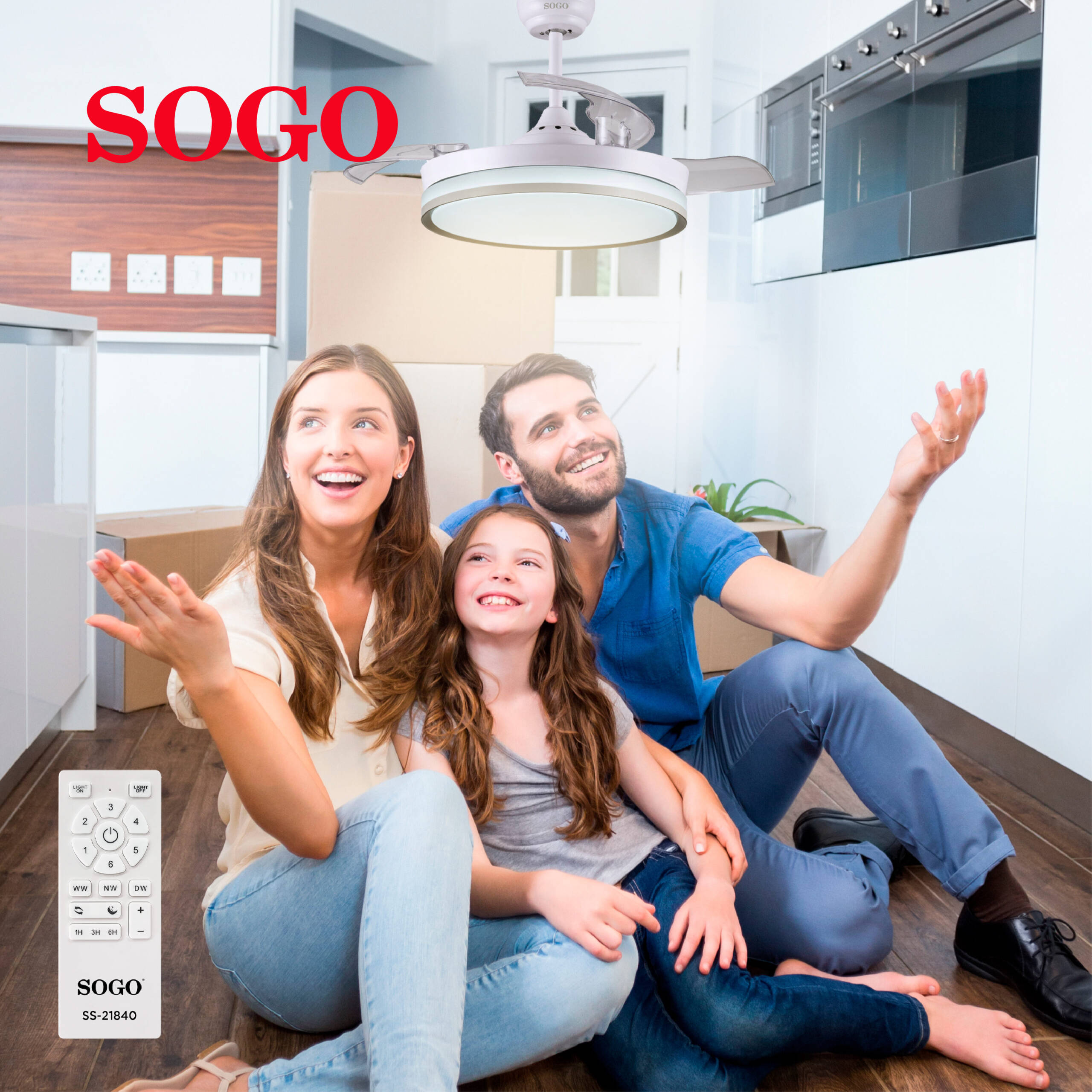 CEILING FAN WITH RETRACTABLE BLADES 42" (106cm) - SOGO